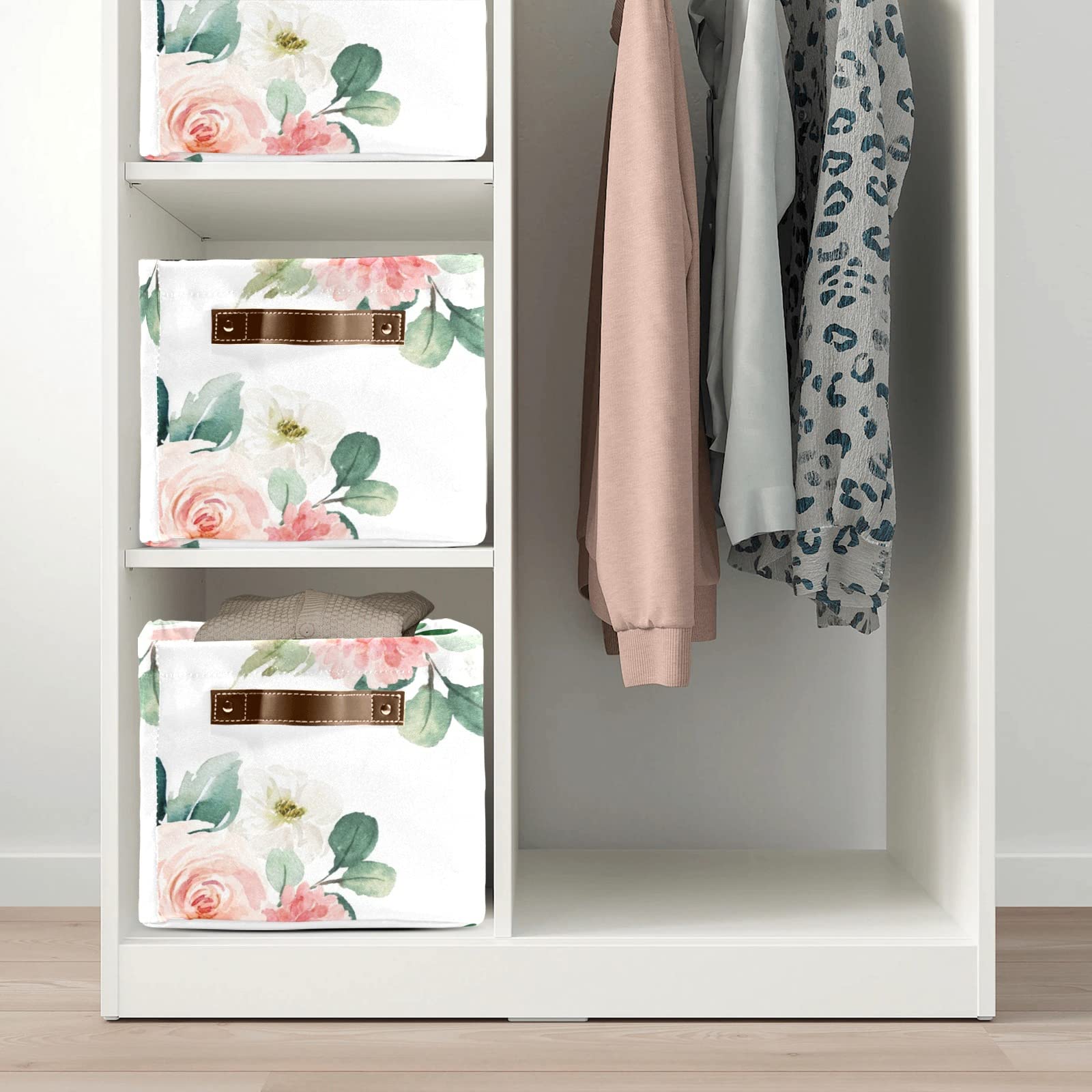 Pink Rose Flower Personalized Custom Name Waterproof Storage Boxs Baskets Clothts Towel Book for Bathroom Office 1 Pack
