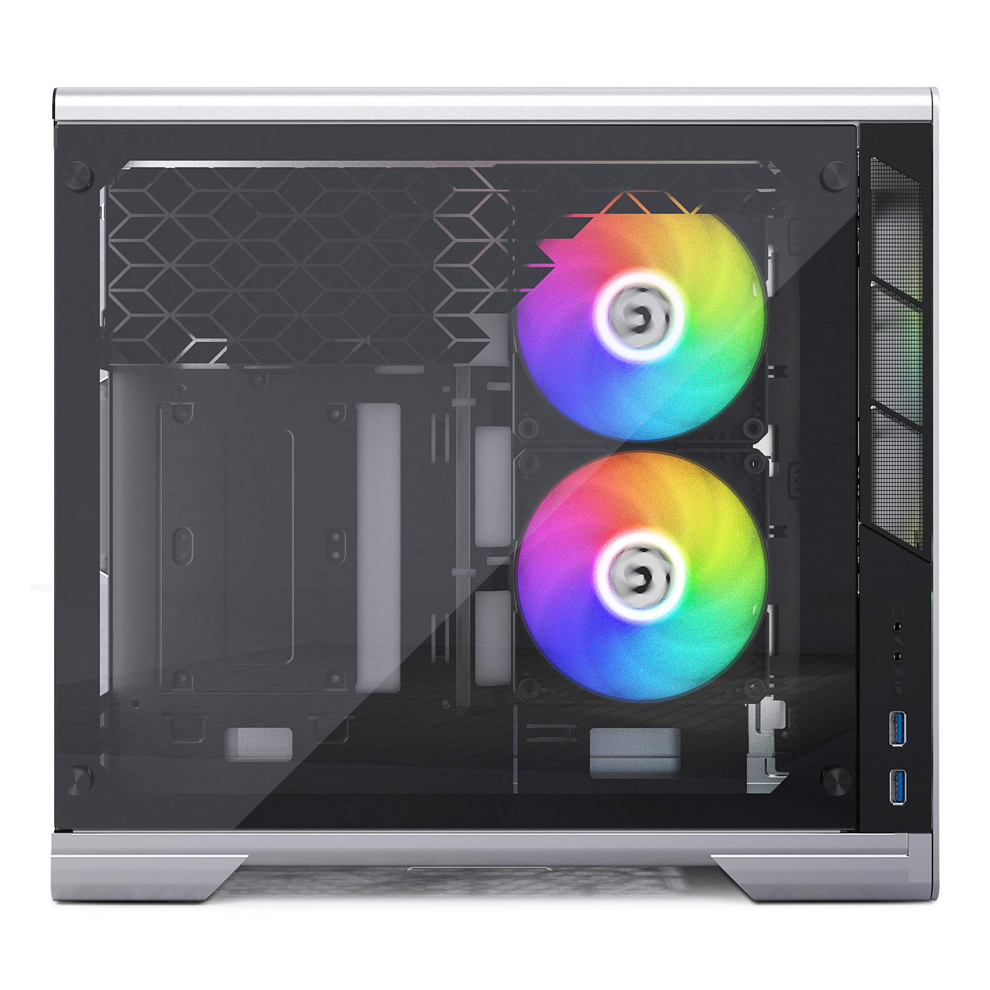 Metallic Gear (MG-NE210_SR02) Neo Mini V2 Series Mini-ITX Case, Compact Chassis, Sand Blasted Aluminum, Tempered Glass Panel, Liquid Cooling Ready - Silver