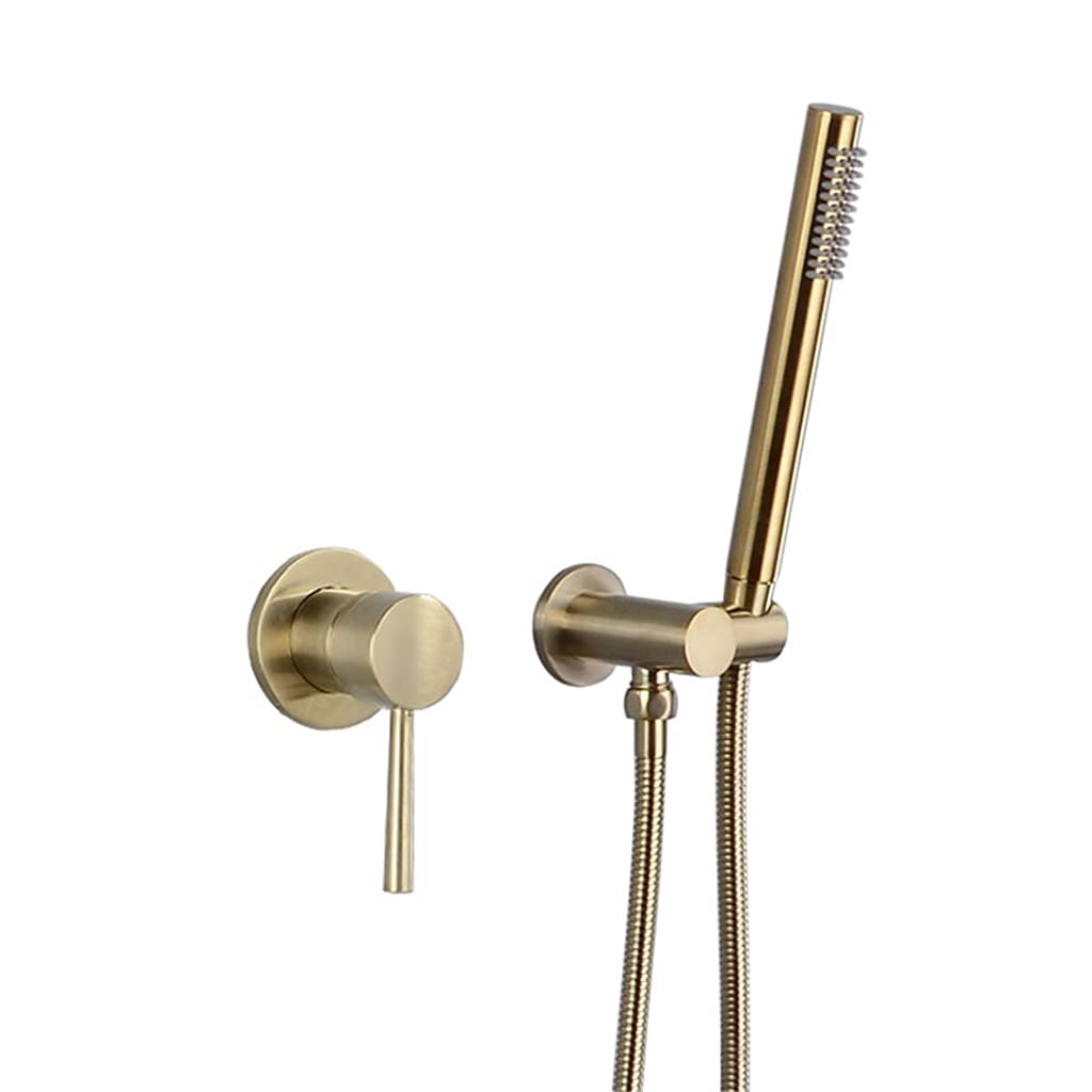 LIUJUN Brass Round Handheld Shower Head Brushed Gold Finish Shower Set Adjustable Wall Holder Handheld Water Saving Bath Shower Kit