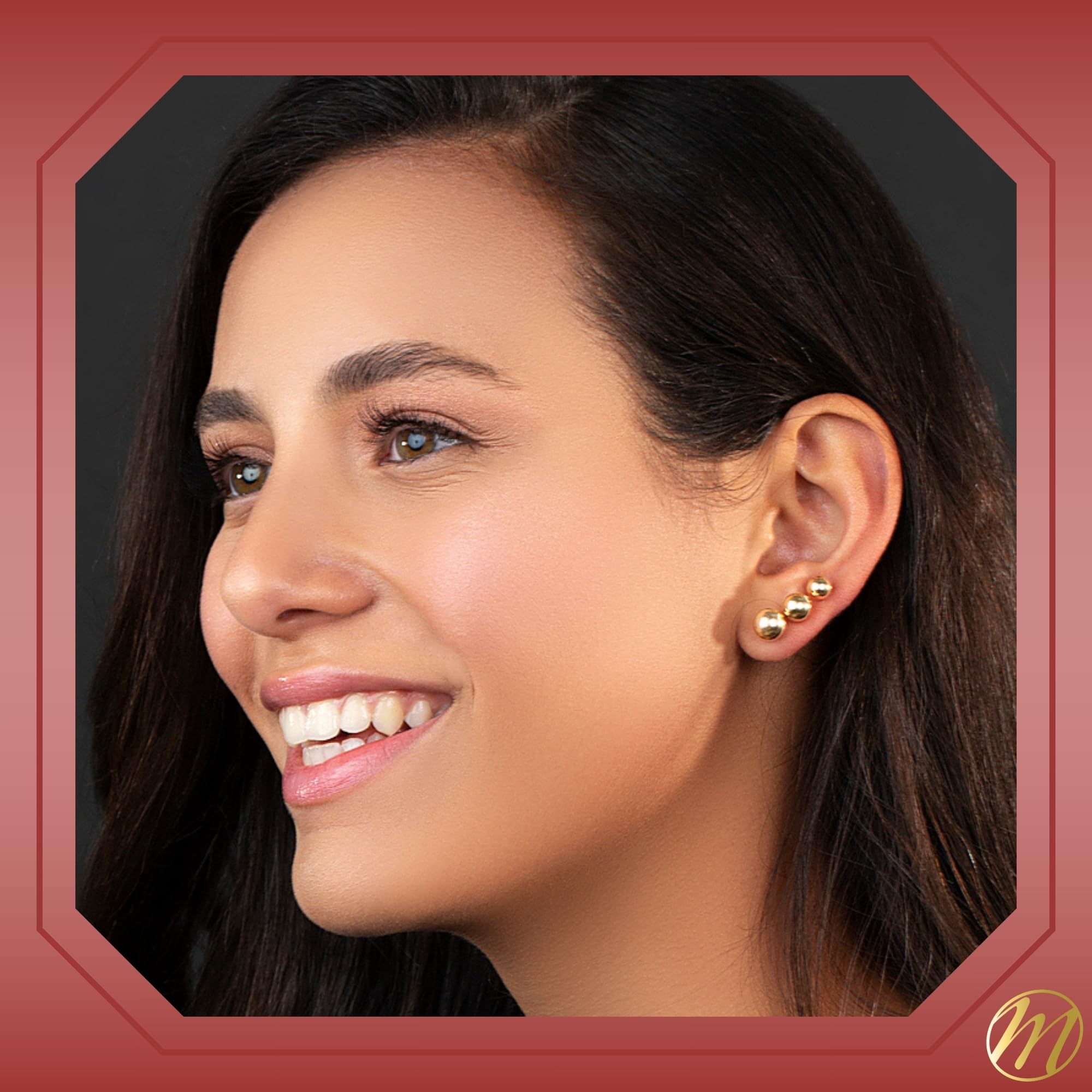 MASSETE 10k Yellow Gold Ball Stud Earrings for Women and Girls Nickel Free 7mm