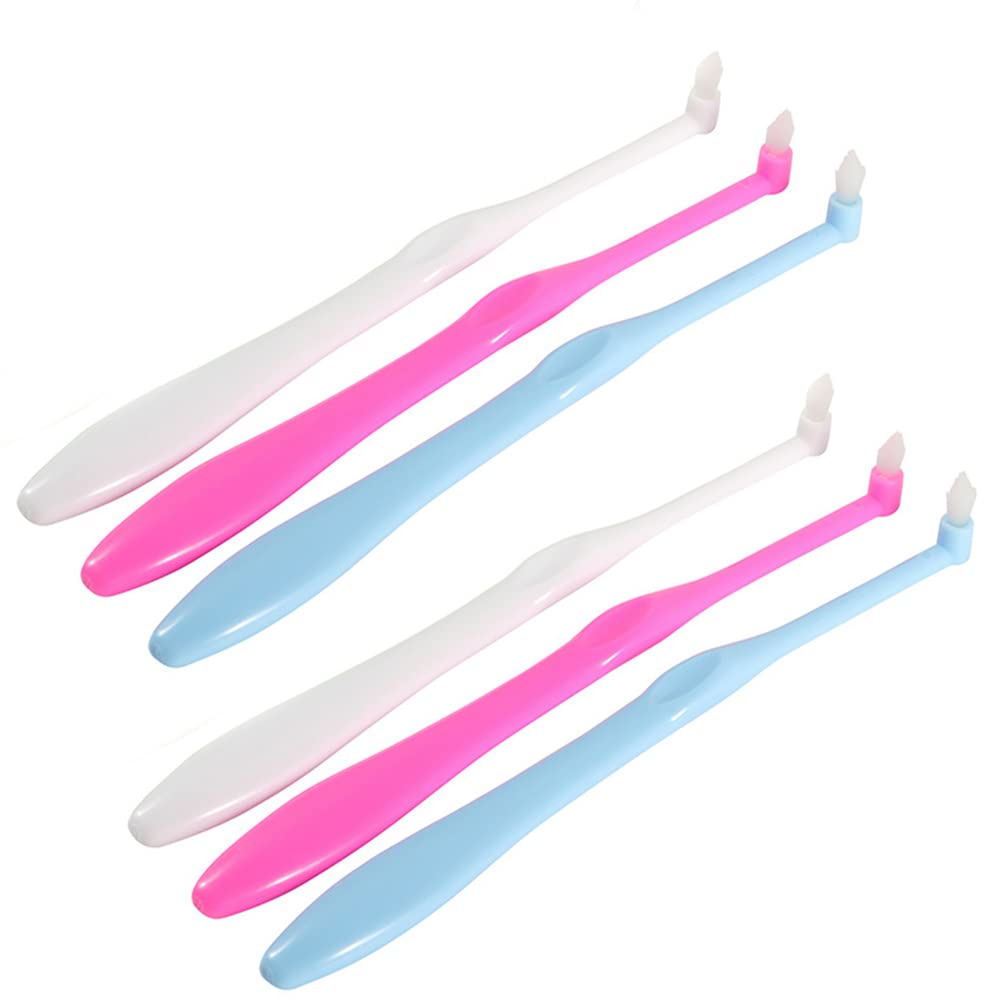 ZHUOEEDAAY 6 Pcs Tuft Toothbrushes Tufted Brush Slim Teeth Brush for Teeth Detail Cleaning and Braces Clean Soft and Compact Trim Tooth Toothbrush Rose Red Blue White