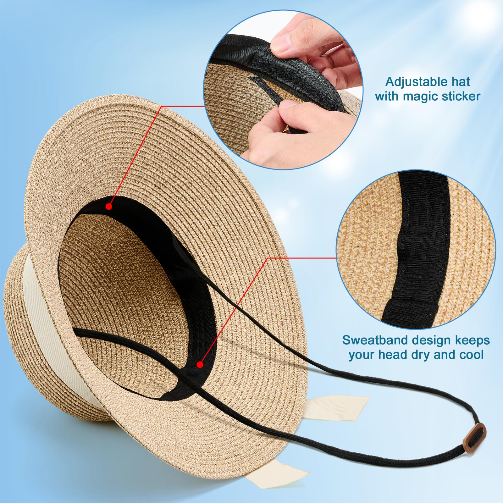 VIFUUR Womens Straw Hats Wide Brim Summer Visor Beach Sun Hat Packable UPF UV Foldable Travel Mix Beige-Beige M/L