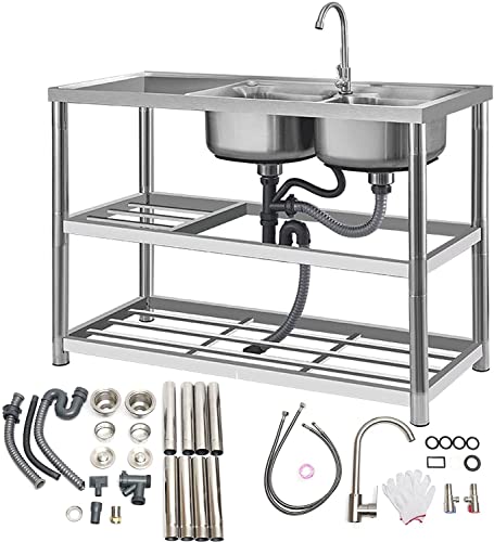 Utility Sink, 2 Compartment Stainless Steel Commercial Kitchen Prep & Utility Sink with Drainboard - Expanded Size 47" x 33" x 17"