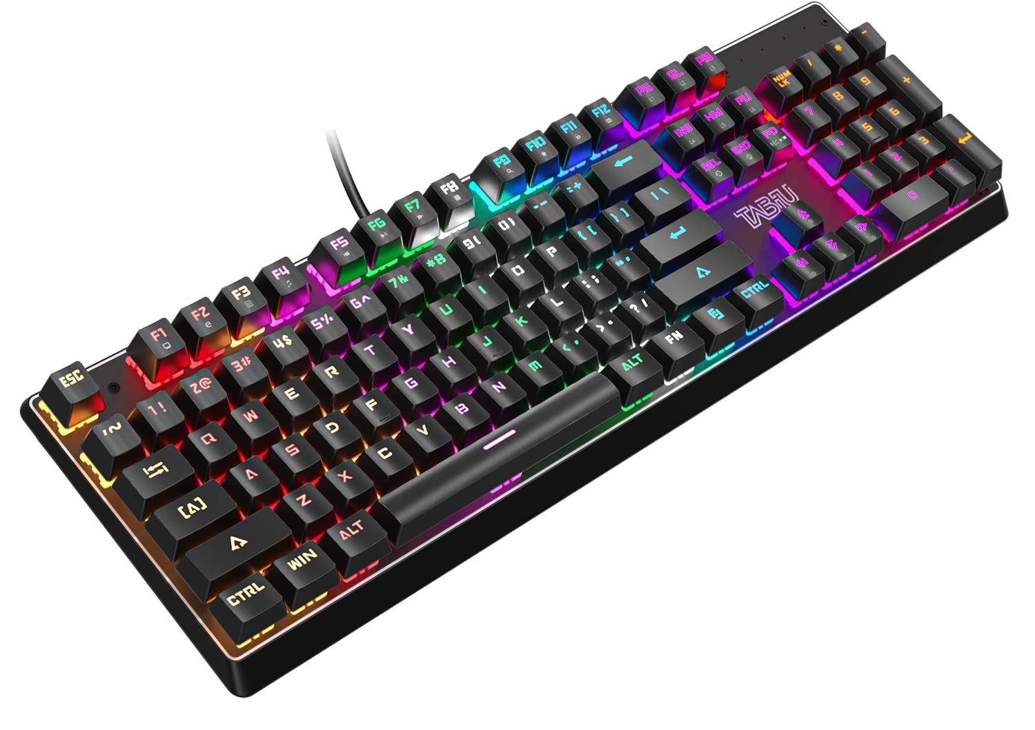 TNBIU Gaming Keyboard - RGB LED Keyboard with 104 Key Computer PC Gaming Keyboard, RGB Backlit Gaming Keyboard with Multimedia Keys Wrist Rest for PC Gamers(Black)
