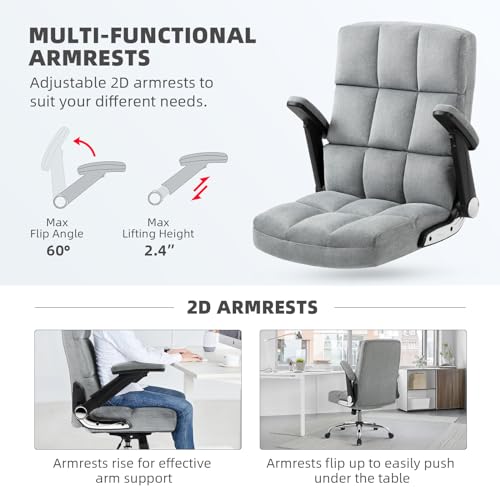 YAMASORO Velvet Office Chair High Back Executive Desk Chair with Flip-up Arms Modern Computer Chair with Wheels for Adult (Grey)