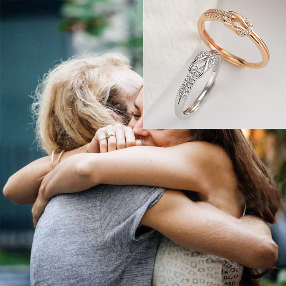 Sisters by Heart Knot Ring 2PCS, Infinity Heart Promise Rings to My Best Friend, Classic Design S925 Ring