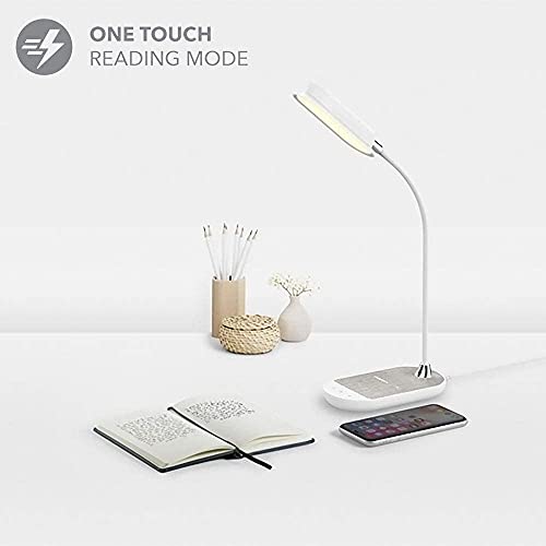 MOMAX LED Desk Lamp with Wireless Charger, Flexible Gooseneck Table Lamp, 3 Color Modes, Touch Control, Dimmable, Small Eye-Caring Table Light for Kids Home Office Living Bedroom Study (Black)
