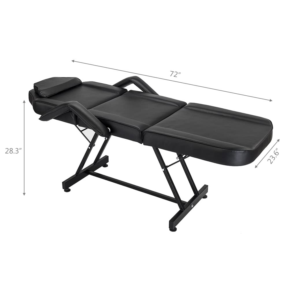 ZHYH 72" Adjustable Beauty Bed Beauty Salon SPA Massage Bed Tattoo Chair with Stool Black