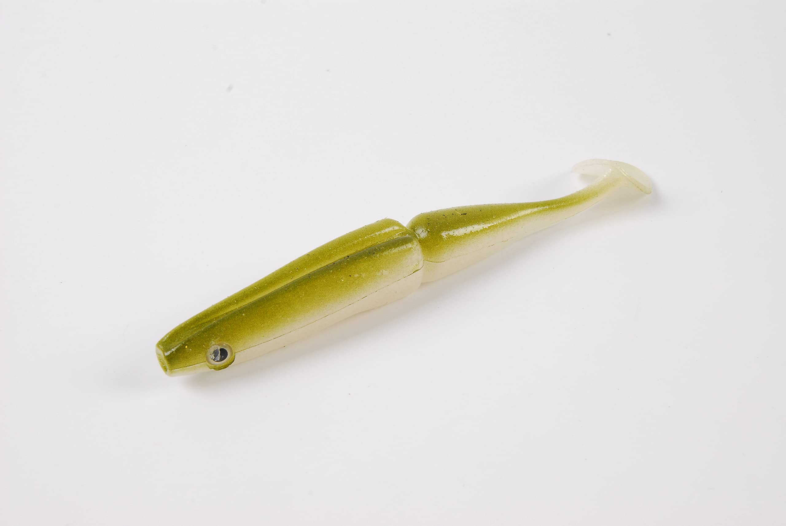 Papa.Jiang 4 PCS Soft Fishing Lure, Top Shad Artificial Lure Swimbaits, Wiggle Paddle Tail, Double color, Saltwater/Freshwater (Yellow Green)