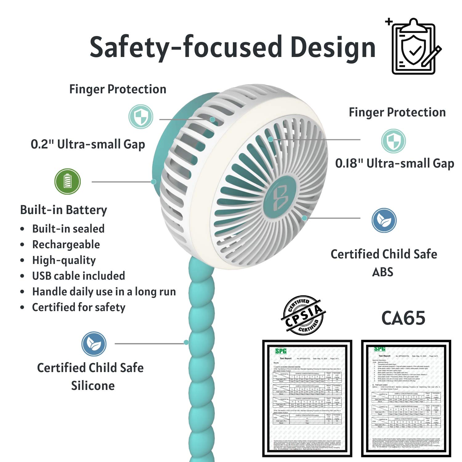 Moomet Mini Portable Stroller Fan | Flexible Monopod | USB Rechargeable Battery