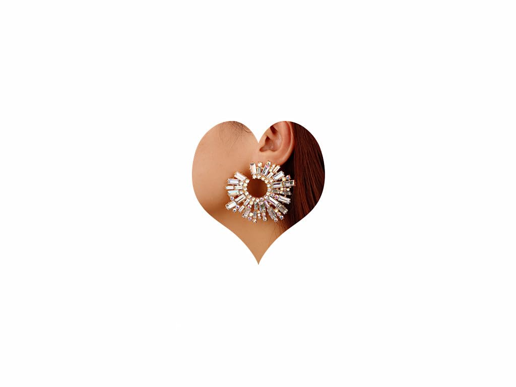 Sither Color Earrings for Women Statement Rhinestone Earrings Color Crystal Earrings Studs Jewelry for Halloween Christmas Gift (silver with color)