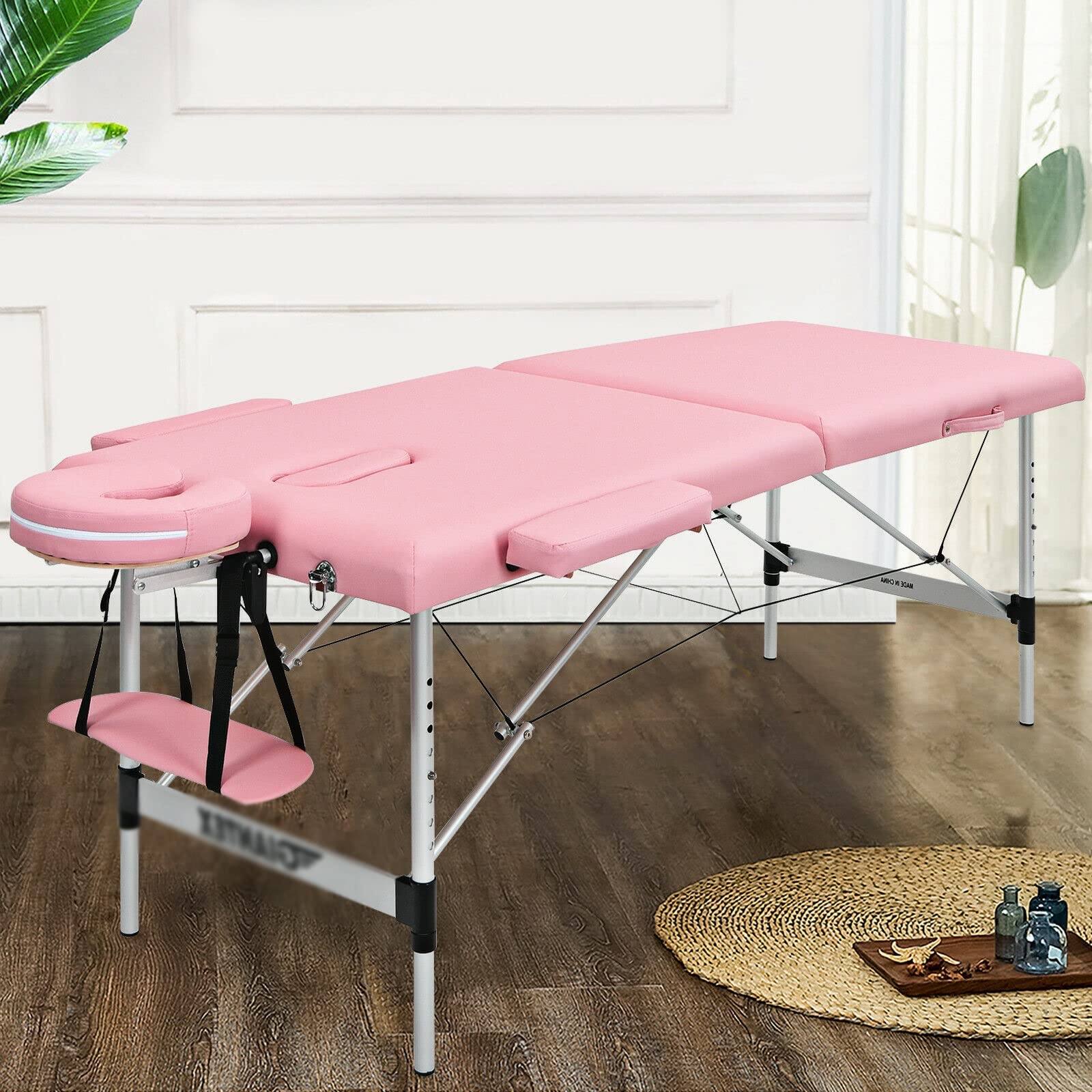 ZHYH 84" L Portable Massage Table Adjustable Salon Spa Bed W/Carry Case Pink Cradle