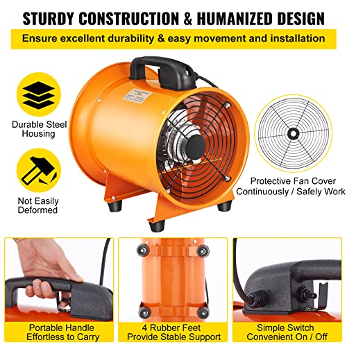 VEVOR Utility Blower Fan 10 inch with 10M Duct Hose,250MM Portable Ventilator,0.45HP 1520 CFM High Velocity Utility Blower,Mighty Mini Low Noise,for Factories Basements Shipyards Farm