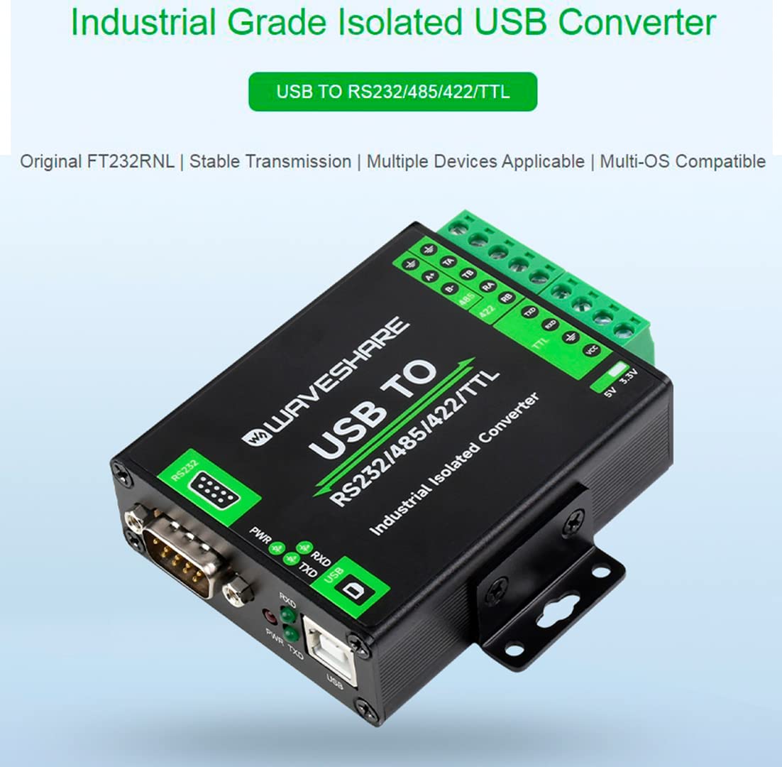 USB to RS232/485/422/TTL Converter with FT232RNL Chip, Industrial Isolated USB Adapter with Multiple Protection, Support Multi Devices and Android, Windows 11 / 10 / 8.1 / 8 / 7, Etc Multi System