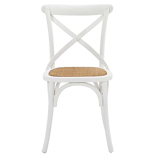 Modway Gear Rustic Modern Farmhouse Elm Wood Rattan Four Dining Chairs in White