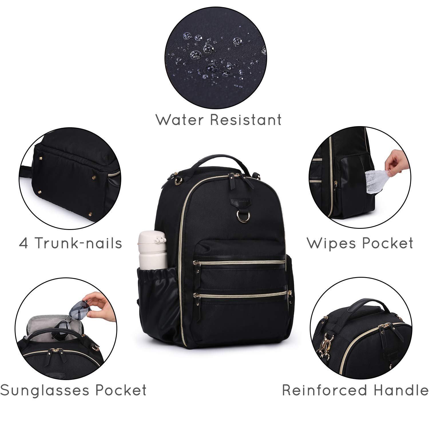 mommore Diaper Bag Backpack with Changing Pad Large Capacity Travel Back Pack Wash-Free Mom Bag Baby Nappy Bag,Black
