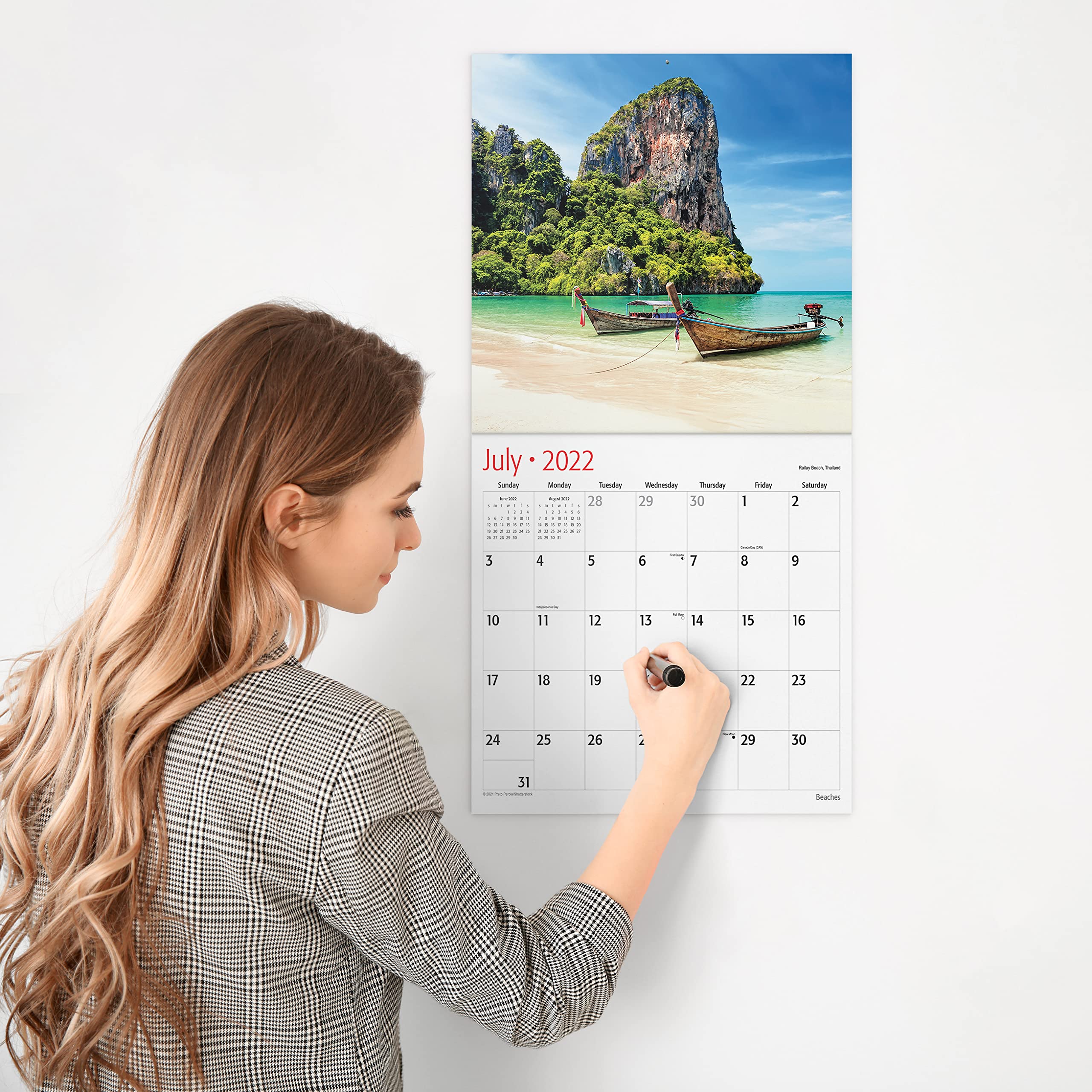 RED EMBER Beaches 2022 Hangable Wall Calendar - 12" x 24" Opened - Thick & Sturdy Paper - Giftable - Kick Back and Relax