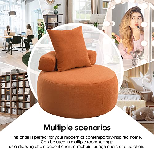 LIADTOP 32" Solid Wood Pillow, Easy to Move Modern Chenille Reading Chair, High-Stretch Round Sofa for Bedroom, Living Room, Lounge, Hotel,Orange