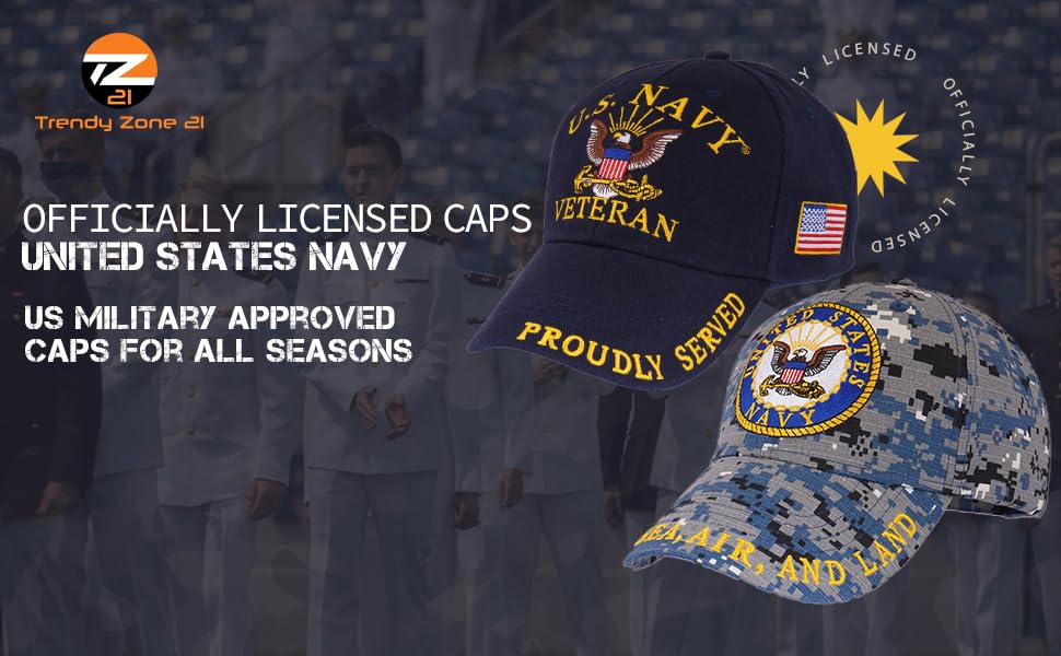 Trendy Zone 21 US Navy Veteran Hat for Men and Women, Officially Licensed Product | United States Navy (USN) | Ideal for Gifting | Navy Blue
