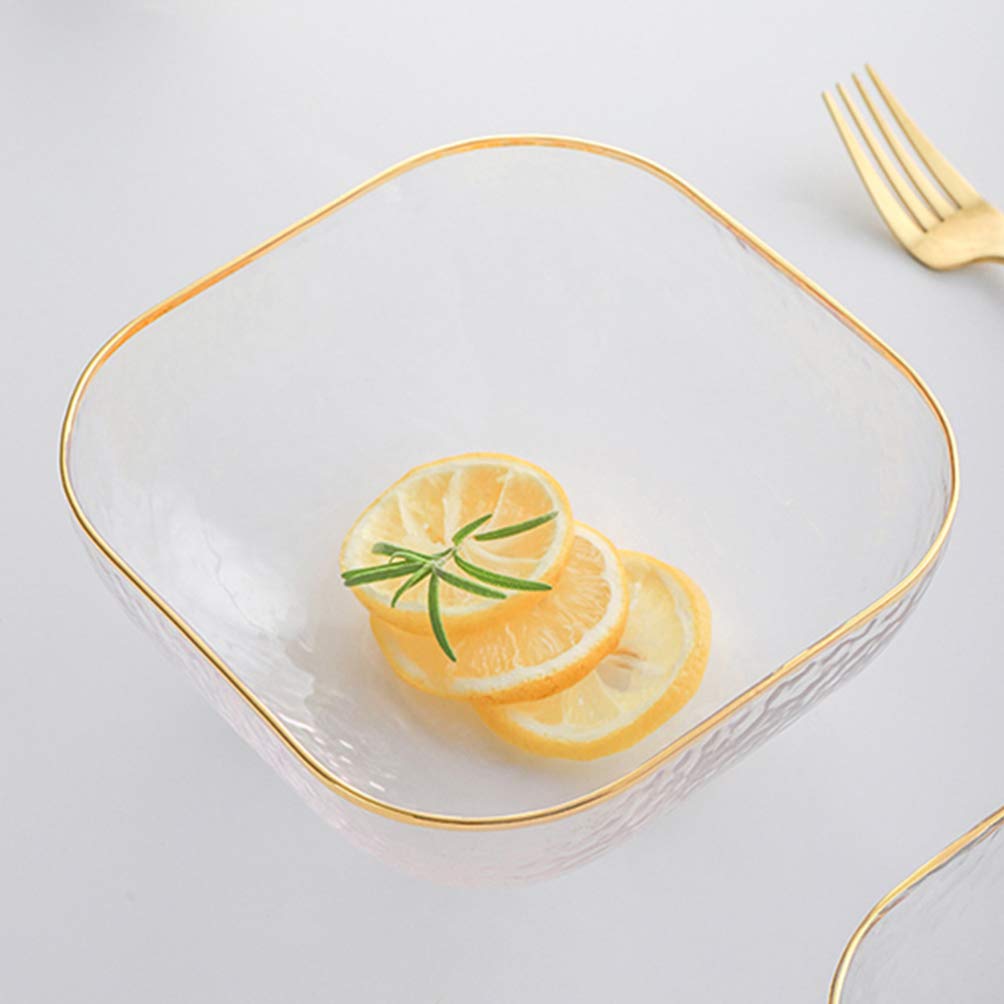 Operitacx Glass Salad Bowls Crystal Candy Serving Bowls 1000ML Fruit Dessert Pasta Snack Container with Golden Trim for Home Restaurants Parties