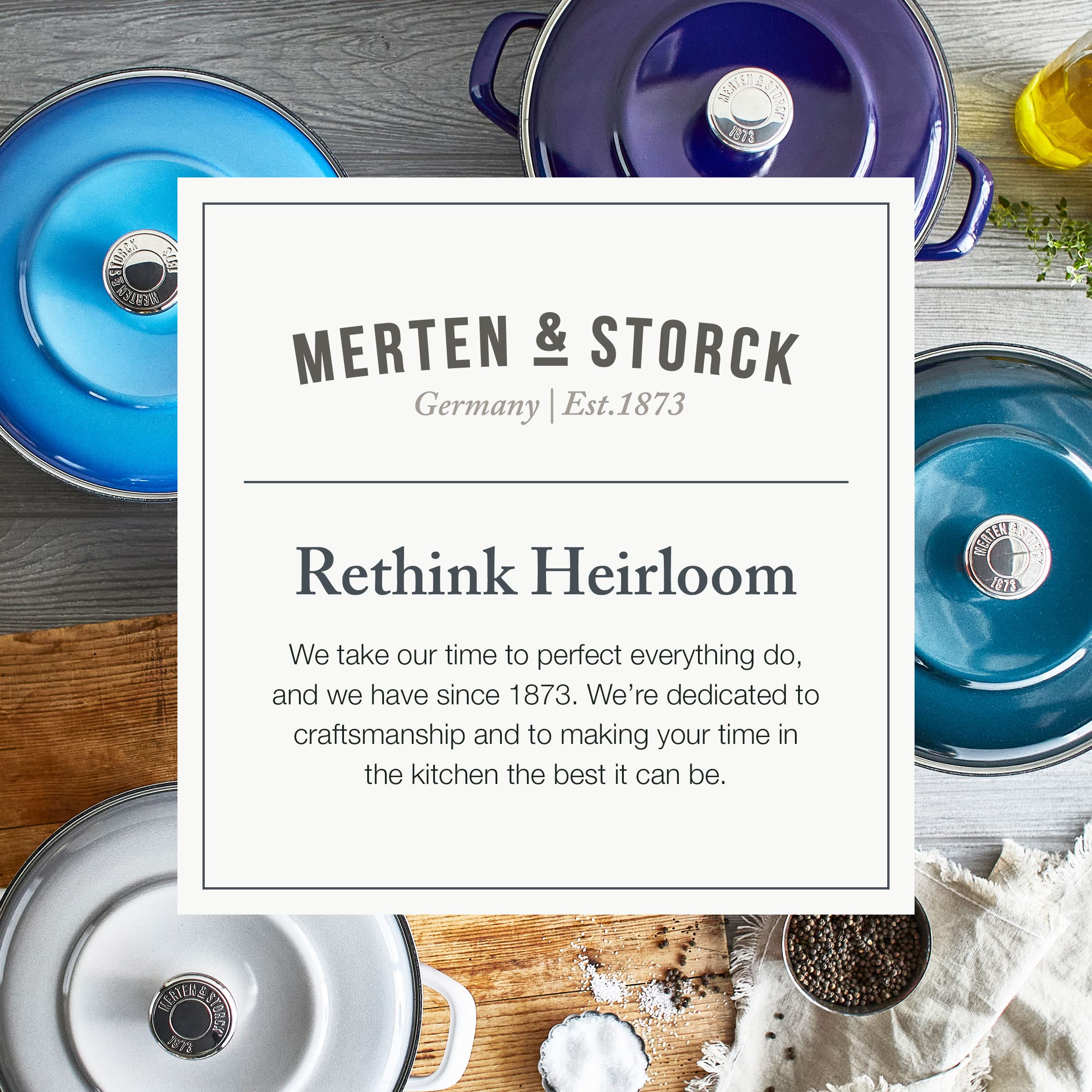 Merten & Storck German Enameled Iron, Round 5.3QT Dutch Oven Pot with Lid, Azure Blue