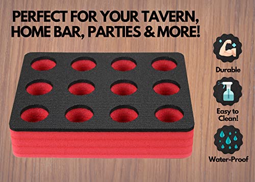 Polar Whale Shot Glass Holder Organizer Modern Tray for Home Kitchen Bar or Club Party Durable Red and Black Durable Foam Serving Rack 10 Inches Wide Holds 12 Shots