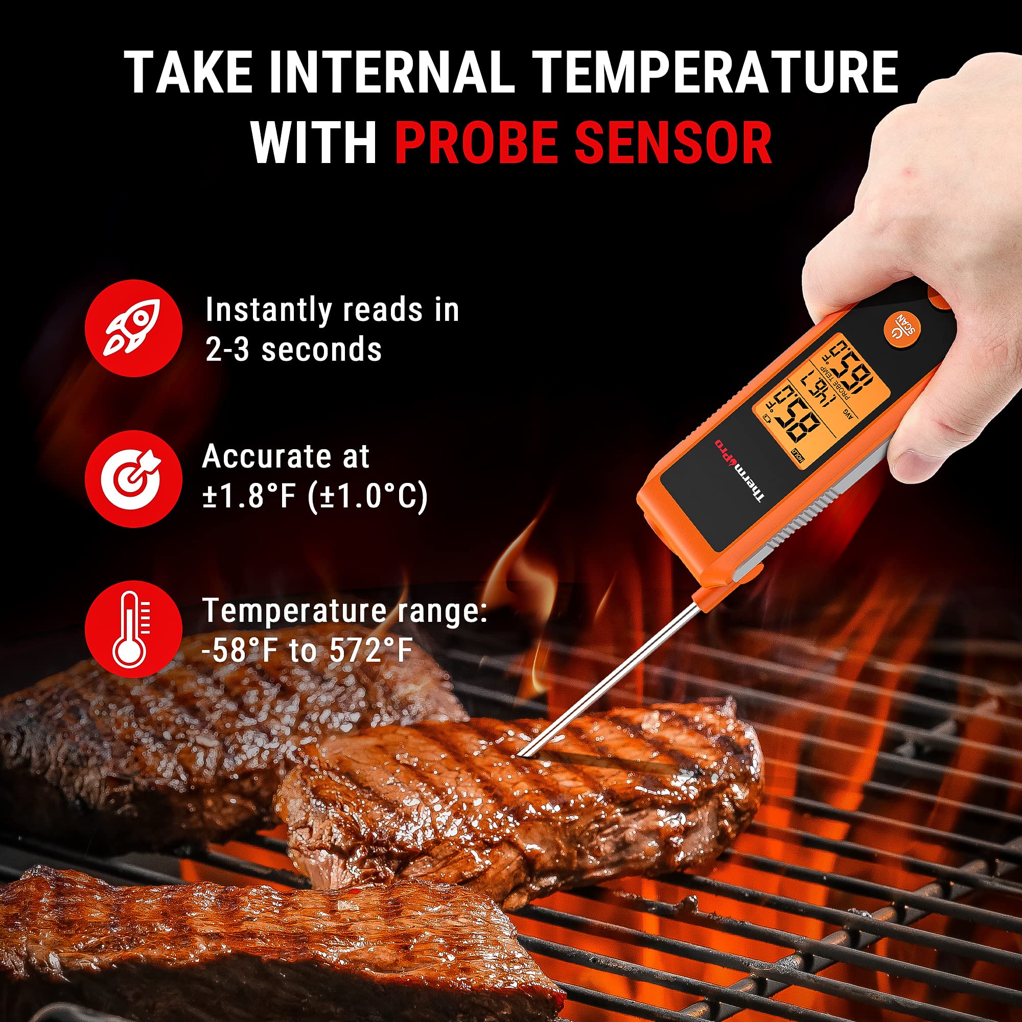 ThermoPro TP-16 Large LCD Digital Cooking Food Meat Smoker Oven Kitche+ ThermoPro TP420 Two-in-One Infrared Thermometer with Meat Probe, Instant Read Digital Meat Thermometer for Cooking
