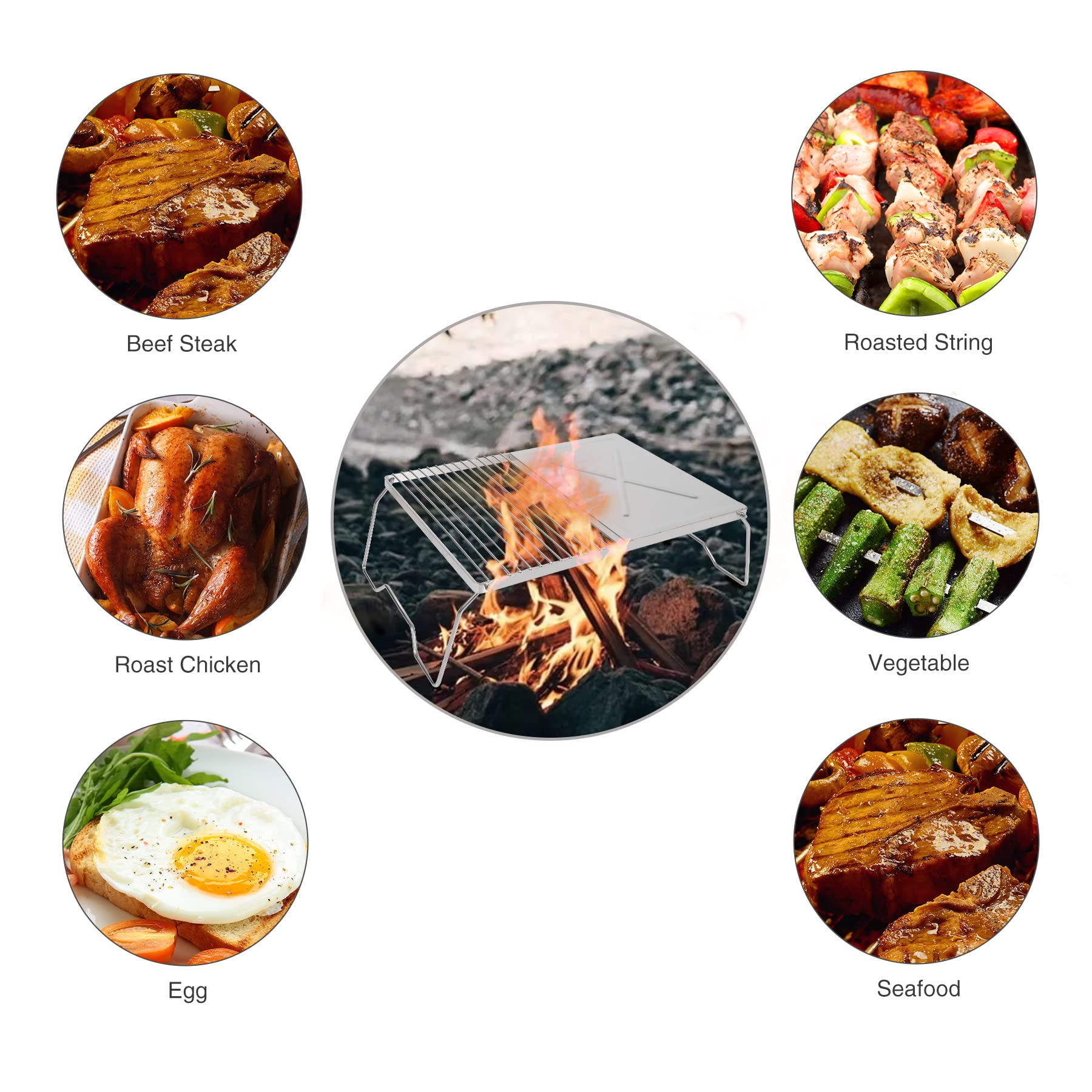 REDCAMP Folding Campfire Grill Grate and Griddle,Stainless Steel Camp Fire Cooking Racks for Outdoor Camping Cooking,16.5x12.5x6.5 Inches