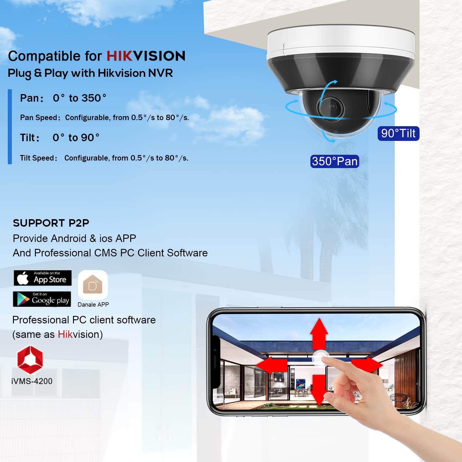 VIKYLIN 6MP Mini PTZ PoE IP Dome Camera with Pan/Tilt 3X Optical Zoom 2.8-8mm, Built-in Mic, Human/Vehicle Detection, 98ft IR Night Vision, IP67 Waterproof Indoor Outdoor Security Camera