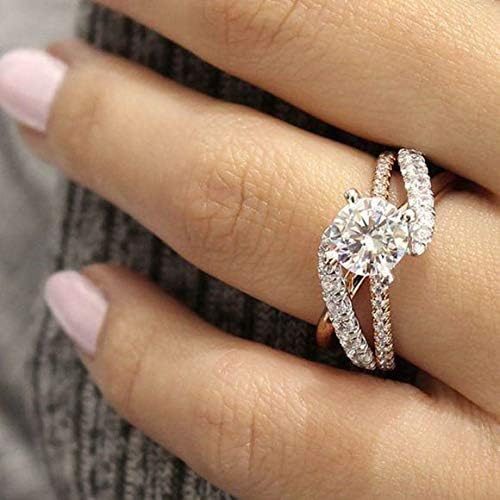 Metmejiao 18K Rose Gold Plated CZ Crystal Square Simulated Diamond Engagement Ring Promise Rings for Women (US Code 9)