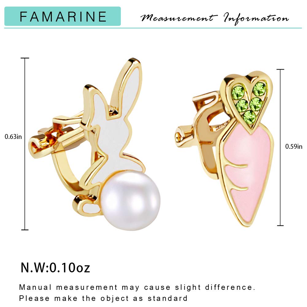 White Rabbit Bunny Carrot Clip On Earrings Crystal Pearl Cute Funny Earring For Women Easter Gifts