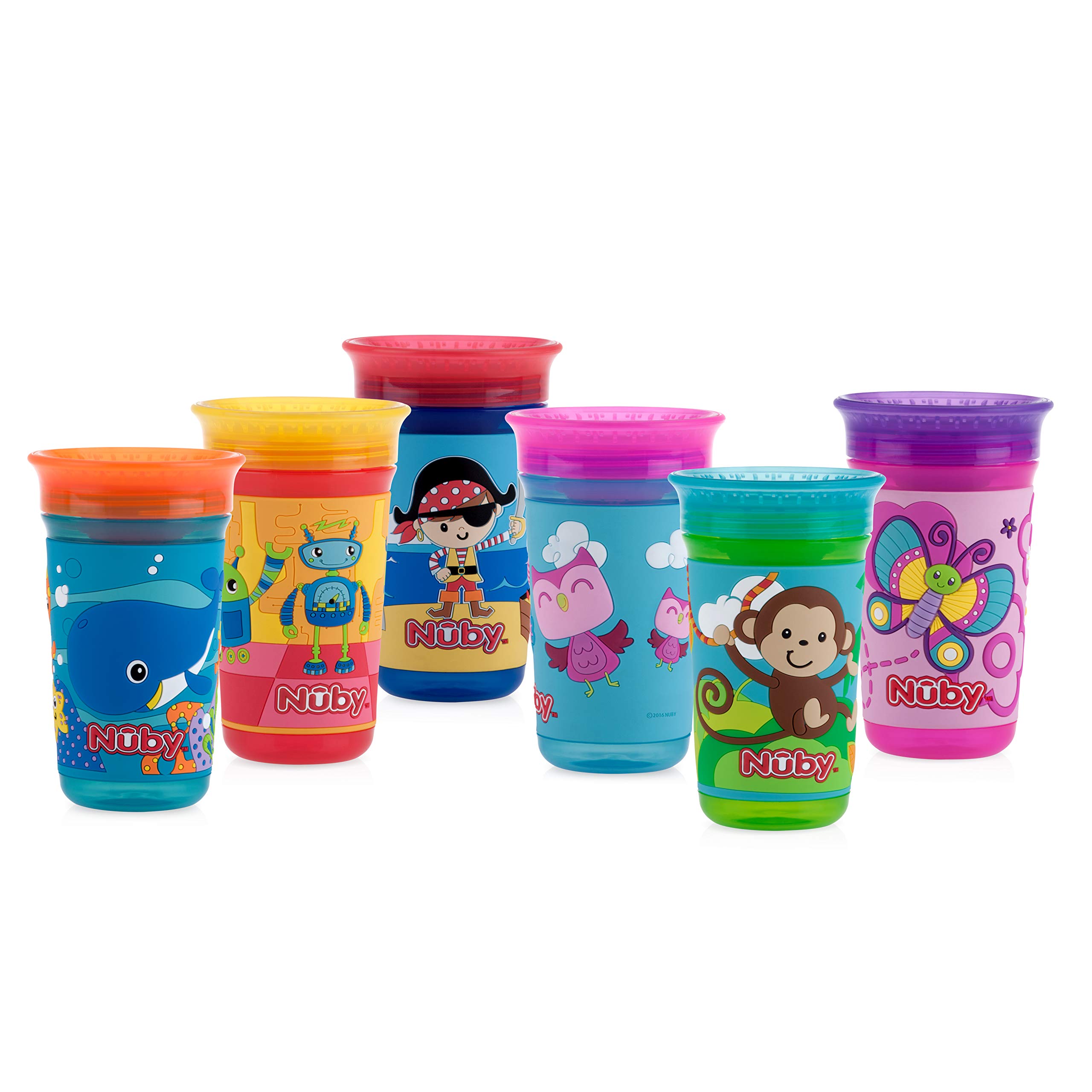 Nuby 360 Degree Easy Sip 3D Grip Wonder Cup with Printed Silicone Sleeve, 10 Oz, Monkey