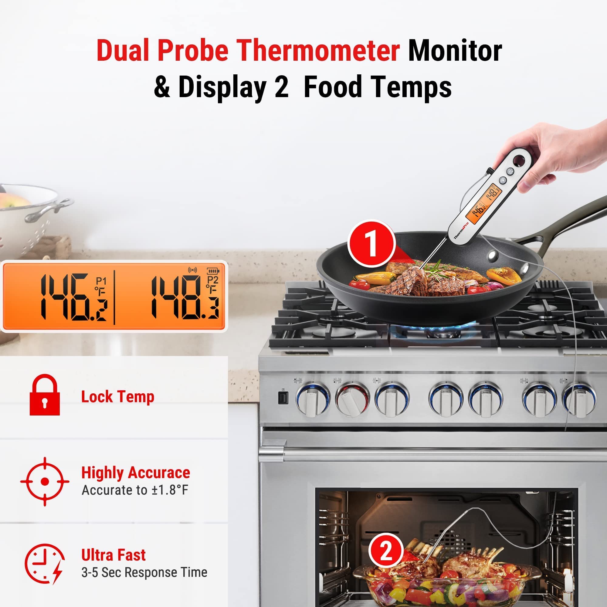 ThermoPro TP-17 Dual Probe Digital Cooking Meat Thermometer + ThermoPro TP610 Dual Probe Instant Read Meat Thermometer