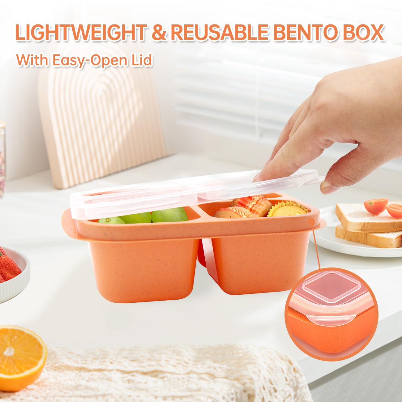 Luriseminger 7 Pack Bento Lunch Box ,4 Compartment Snack Containers,Divided Bento Snack Box,Meal Prep Lunch Containers, Lunch Box Kids/Toddle/Adults,Food Storage Containers for School, Work and Travel
