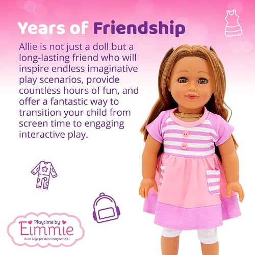 Playtime by Eimmie 18 Inch Allie Doll with Carrying Case, Doll Accessories, Doll Pajamas, Doll Slippers, Doll Clothes, 18-Inch Doll