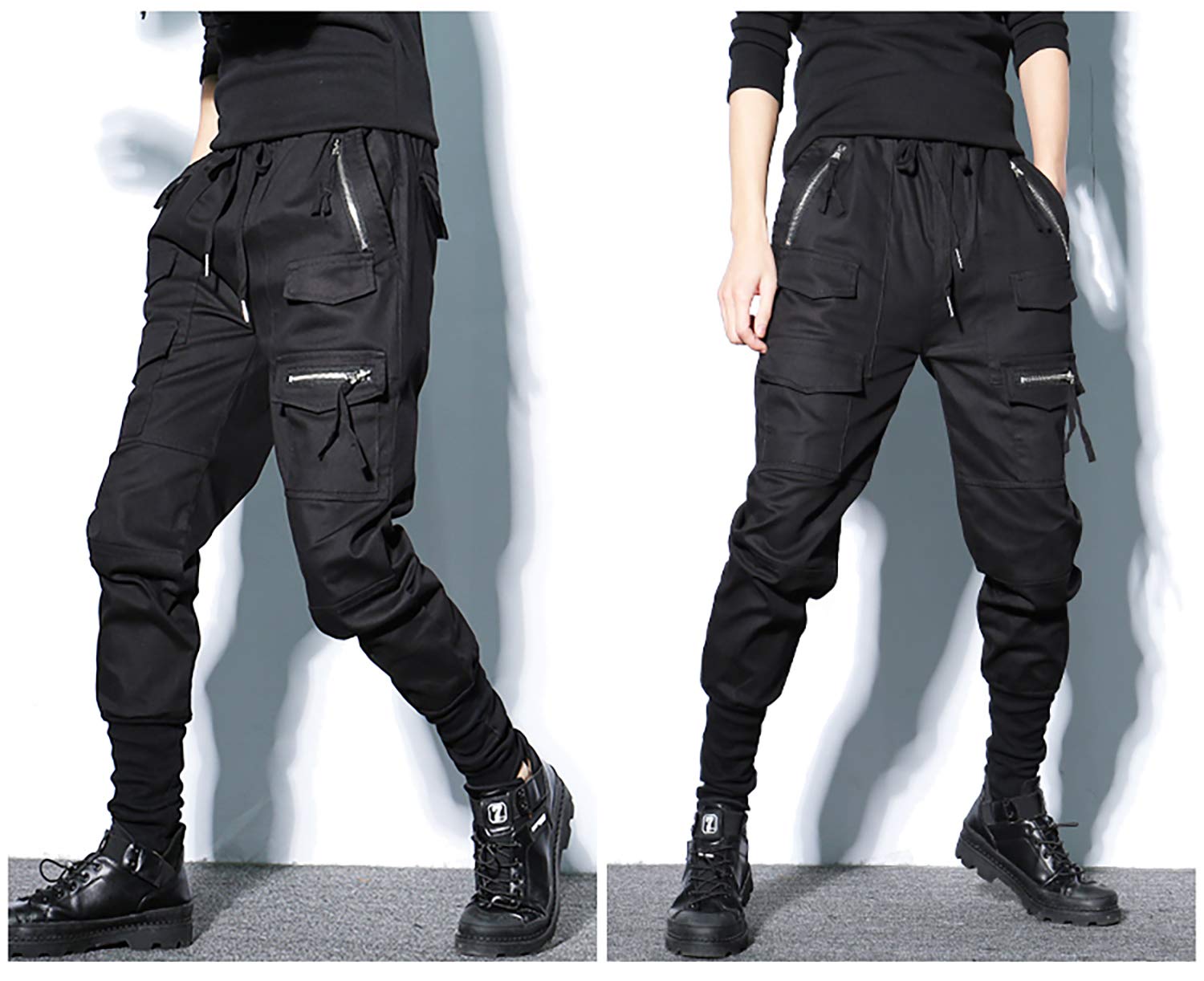 MOKEWEN Men's Multi Cargo Tactics Jogger Harem Pants with Elastic Waist S-3XL