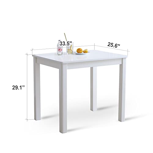 Livinia Cabin 33.5" Wooden Dining Table/Small Rectangular Modern Farmhouse Solid Wood Kitchen Table Desk (White)