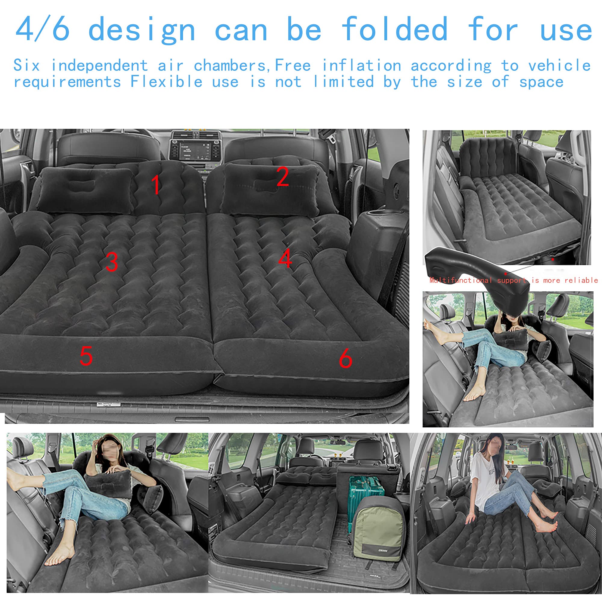 SUV RV Air Mattress Car Bed Camping Cushion Inflatable Thickened Car Air Bed with Electric Air Pump Flocking Surface Portable Sleeping Pad for Travel Camping Minivan Van Trunk