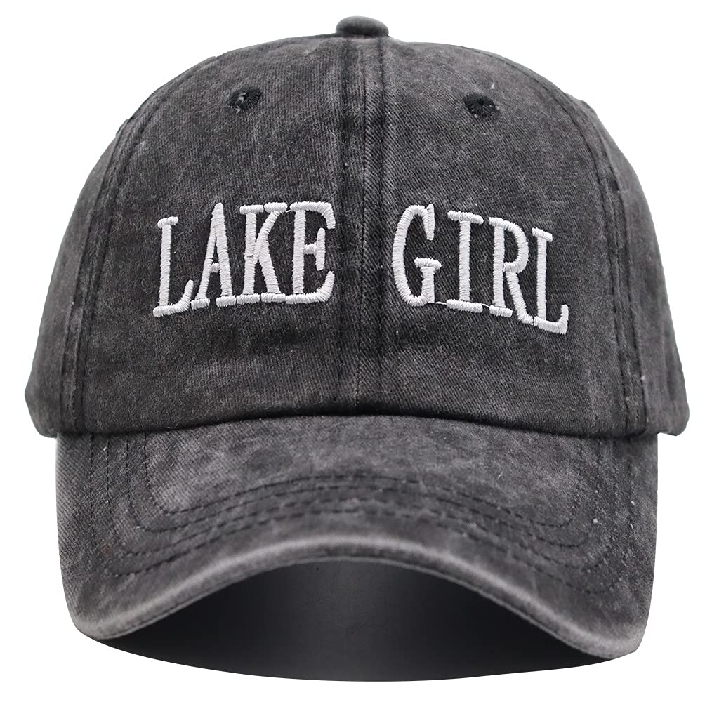 OASCUVER Women Lake Girl Ponytail Hat, Embroidery Adjustable Baseball Cap Washed Distressed Messy High Bun Ponycap …