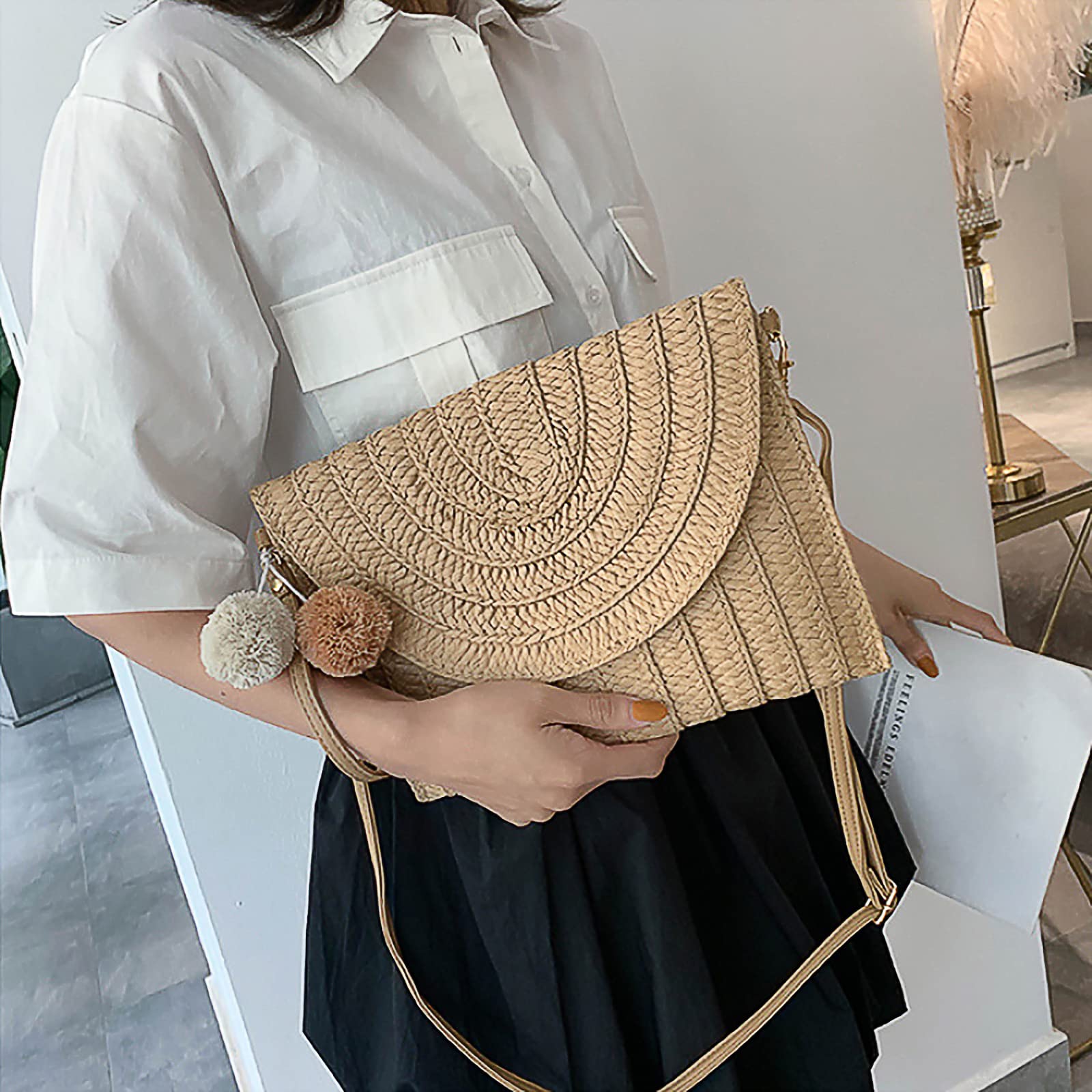 NVAAV Crossbody Bag Wristlet Clutch for Women, Medium Straw Purse for Summer Beach, Wallet Shoulder/Handbags