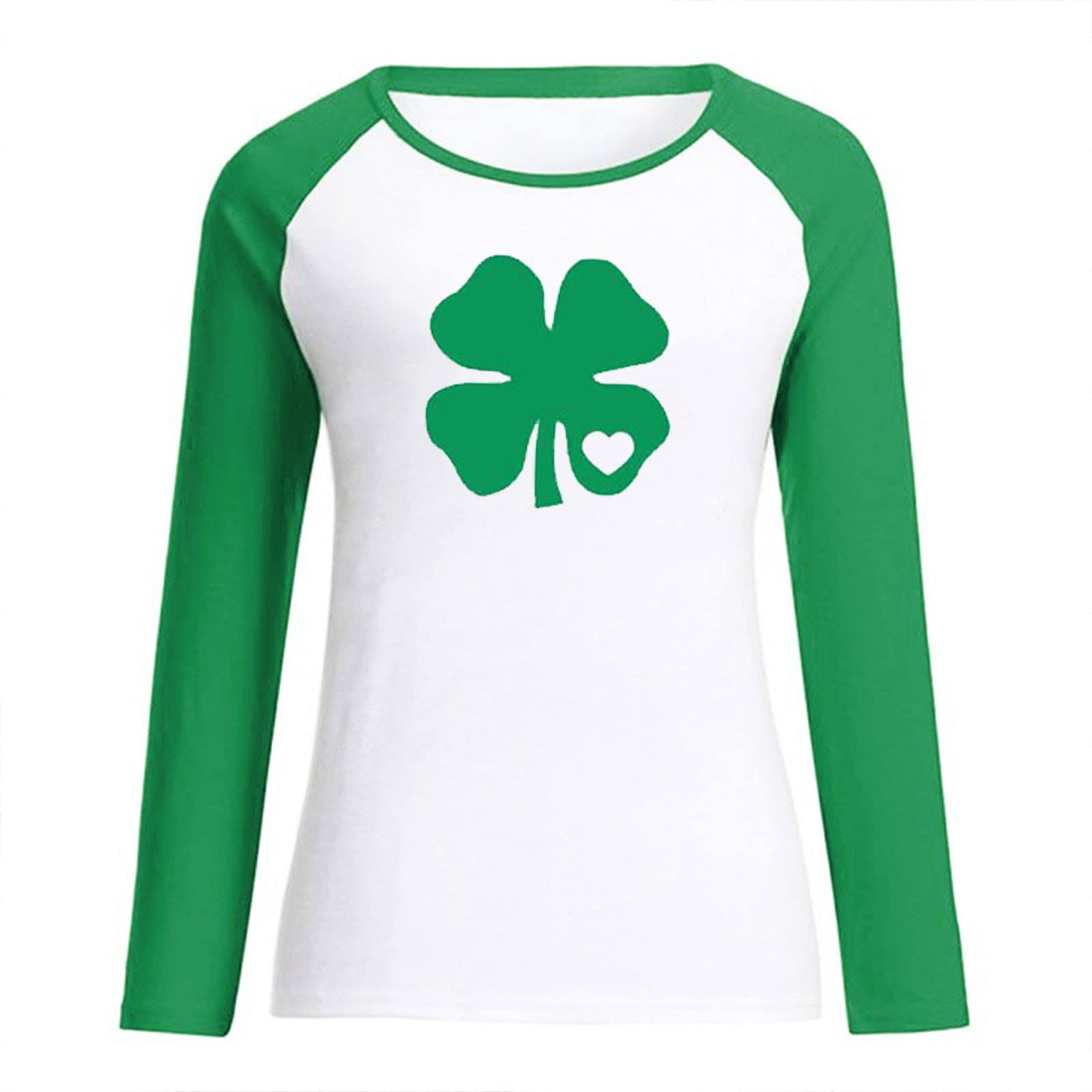 St. Patrick's Day Shirts for Women Raglan T Shirt St. Paddys Day Lucky Green Clover Long Sleeve Tops