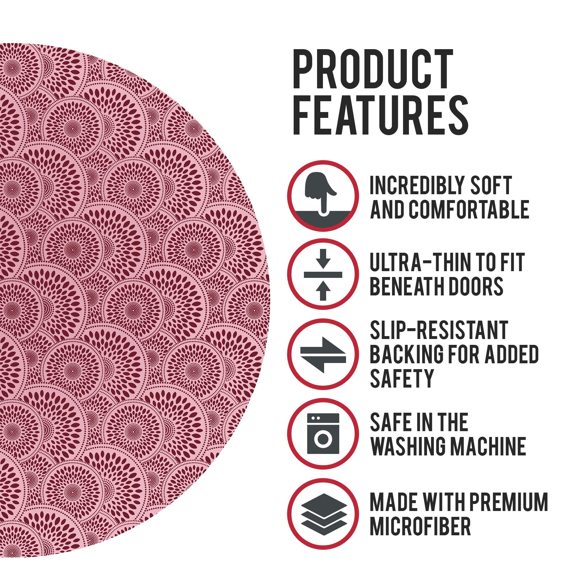 Shape28 Oval Mat Ultra-Thin Dark Red Half Round Mat Kitchen Runner Rug 35"x23"Soft Microfiber with Non Slip Rubber Backing, Dark Soft Microfiber Top Anti Slip Backing and Machine Washable,Burgundy