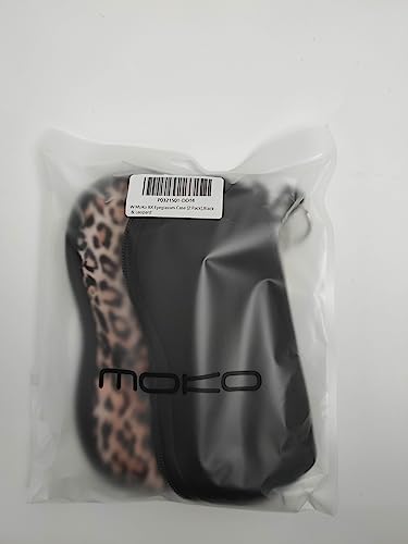 MoKo Eyeglasses Case, (2 Pack) Soft Zippered Neoprene Sunglasses Pouch Protective Eyewear Case Bag with Clip for Men and Women, Black and Leopard
