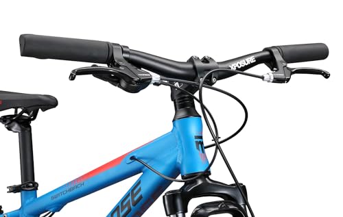 Mongoose Switchback Kids Mountain Bike with 20-Inch Wheels in Blue, Aluminum Hardtail Frame, 8-Speed Drivetrain, and Mechanical Disc Brakes