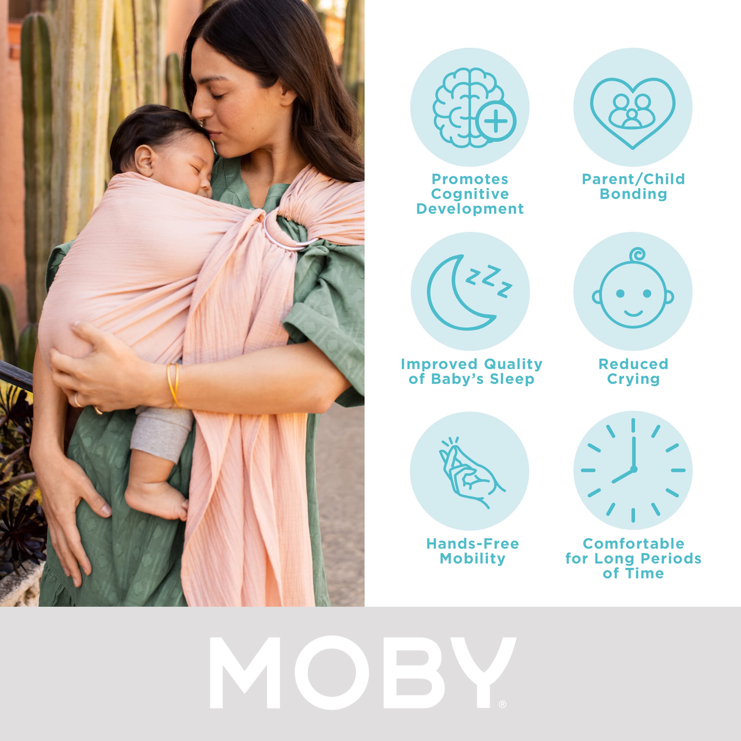 Moby Ring Sling Wrap Carrier | Hands-Free, Versatile Support Wrap for Mothers, Fathers, and Caregivers | Breathable, Baby Wrap Carrier for Newborns, Infants & Toddlers | Supports 8-30 lbs | Rose