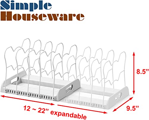Simple Houseware 10 Compartments Expandable Pan Organizer, White, Plastic, Metal, 12"-22"L x 9.5"W x 8.5"H