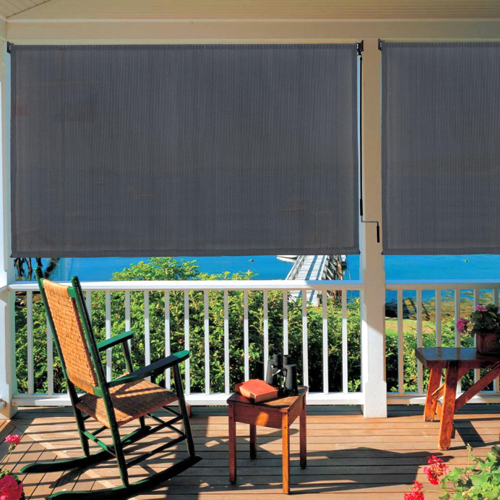 VICLLAX Outdoor Roller Shade, Patio Cordless Blinds Roll Up Shade (8' W X 8' L), Brown
