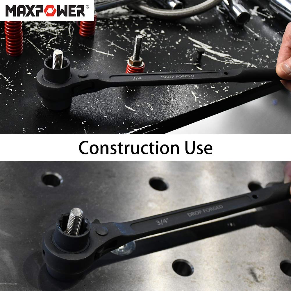MAXPOWER 2 Pieces Spud Ratchet Set, 3/4 Inch x 7/8 Inch Dual Socket Spud Ratchet, 17mm x 19mm Metric Spud Ratchet Scaffold Wrench