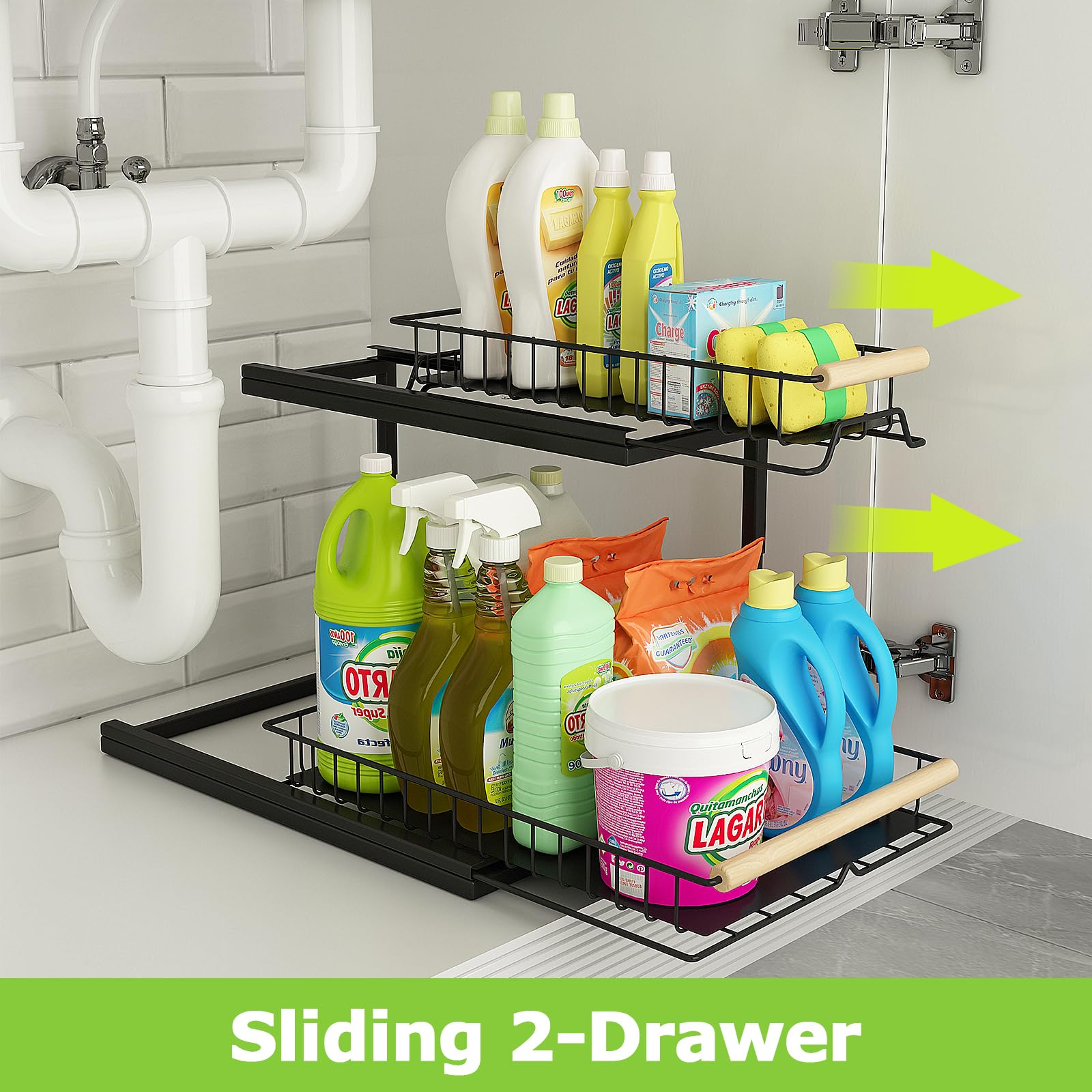 LUUDTAI Under Sink Organizers and Storage, 2-Tier Pull Out Cabinet Organizer with 2 Sliding Drawers, Multi-use Under Sink Shelf Rack for Bathroom Laundry Kitchen