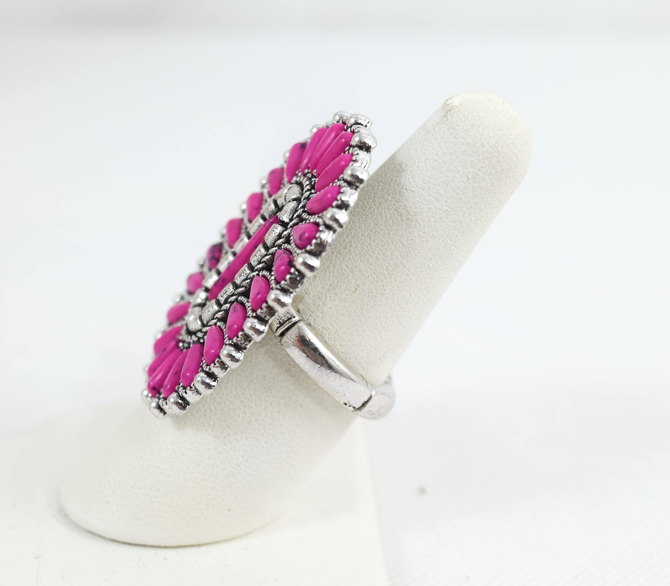 Skelapparel Southwestern Pink Squash Blossom Howlite stone Oversized Statement Fashion Ring
